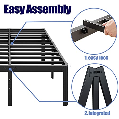 Hunlostten 18in High Queen Bed Frame No Box Spring Needed, Heavy Duty Metal Platform Bed Frame Queen Size with Round Corners, Easy Assembly, Noise Free, Black