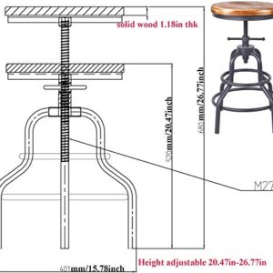 Diwhy Industrial Vintage Bar Stool,Kitchen Counter Height Adjustable Screw Stool ,Swivel Bar Stool,Metal Wood Stool,27 Inch,Fully Welded Set of 2 (Wooden Top)