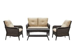 rilyson patio conversation set, 4 piece outdoor patio pe rattan wicker sofa furniture set, deep seating couch chairs and coffee table for backyard porch lawn garden