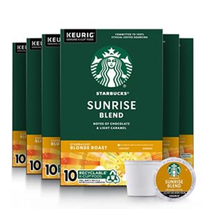 starbucks blonde roast k-cup coffee pods — sunrise blend for keurig brewers — 6 boxes (60 pods total)