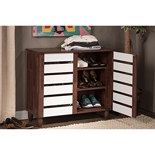 Baxton Studio Wholesale Interiors Gisela Oak and White 2-Tone Shoe Cabinet with 2 Doors