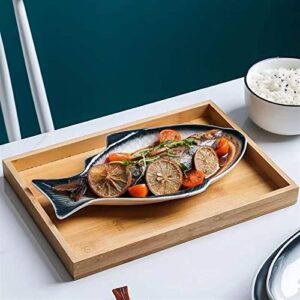 KOWMcp Dinner Plates Dinner Plate Ceramic Fish Plate Shape Large Capacity Plate Soup Noodles Salad Bowl Fruit Plate Dinner Plate