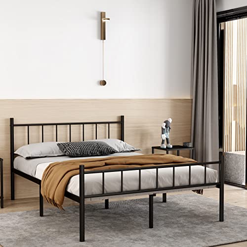 NEW JETO Queen Size Platform Bed Frame-Heavy Duty Steel Slats Support King Bed Frame, Metal Bed Frame Non-Slip Footbed Storage Space Under The Bed, Suitable for Bedroom, Dormitory, Queen