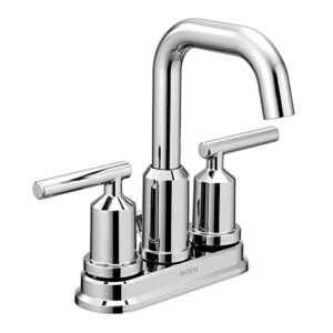 moen gibson chrome two-handle centerset high arc modern bathroom faucet with drain assembly, 6150