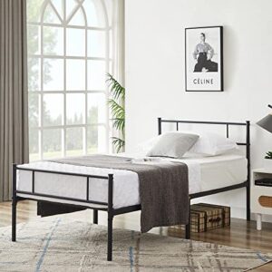 VECELO Twin Size Platform Bed Frame with Headboard and Footboard, 12'' Under-Bed Storage & Strong Metal Slats Support, No Box Spring Needed