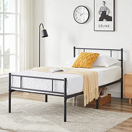 VECELO Twin Size Platform Bed Frame with Headboard and Footboard, 12'' Under-Bed Storage & Strong Metal Slats Support, No Box Spring Needed