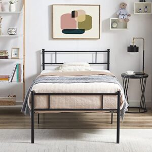 VECELO Twin Size Platform Bed Frame with Headboard and Footboard, 12'' Under-Bed Storage & Strong Metal Slats Support, No Box Spring Needed