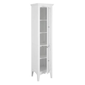 elegant home fashions glancy linen tower freestanding cabinet tall narrow bathroom kitchen living room storage with 2 shutter doors 5 tier shelves, white, standard