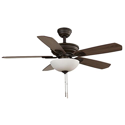 Hampton Bay Wellston II 44 in. Indoor LED Bronze Dry Rated Downrod Ceiling Fan with Light Kit and 5 Reversible Blades, 52044