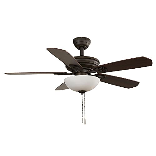 Hampton Bay Wellston II 44 in. Indoor LED Bronze Dry Rated Downrod Ceiling Fan with Light Kit and 5 Reversible Blades, 52044