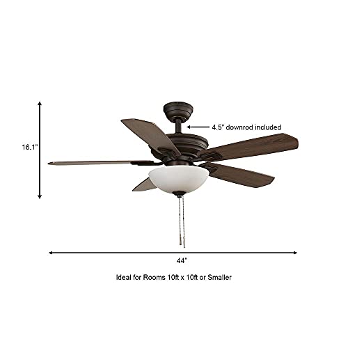 Hampton Bay Wellston II 44 in. Indoor LED Bronze Dry Rated Downrod Ceiling Fan with Light Kit and 5 Reversible Blades, 52044