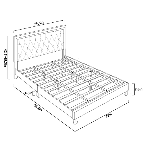 HITHOS King Bed Frame, Upholstered Platform Bed Frame with Modern Adjustable Headboard, Diamond Tufted Mattress Foundation with Wooden Slat Support, No Box Spring Needed, Easy Assembly (King, Gray)