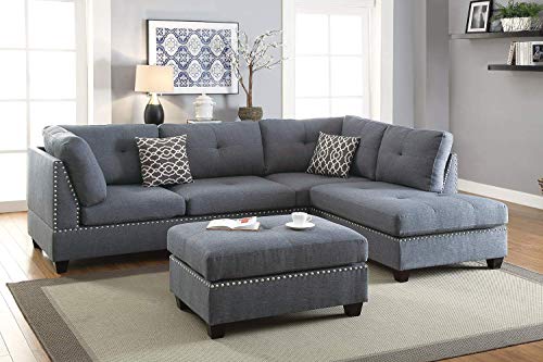 Poundex Linen-Like Fabric Sofas in Grey