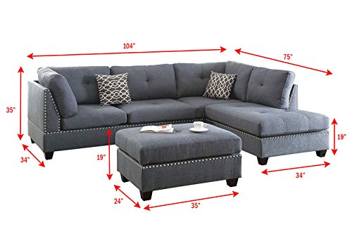 Poundex Linen-Like Fabric Sofas in Grey