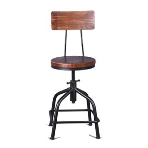 Topower Farmhouse Kitchen Stool, Industrial Counter Stool, Kitchen Deco Round Seat Standard Height Adjustable Swivel Bar Stools with Backrest Indoor House Design Wood Backrest Black Set of 2