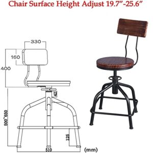 Topower Farmhouse Kitchen Stool, Industrial Counter Stool, Kitchen Deco Round Seat Standard Height Adjustable Swivel Bar Stools with Backrest Indoor House Design Wood Backrest Black Set of 2