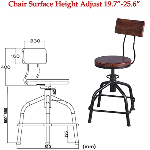 Topower Farmhouse Kitchen Stool, Industrial Counter Stool, Kitchen Deco Round Seat Standard Height Adjustable Swivel Bar Stools with Backrest Indoor House Design Wood Backrest Black Set of 2