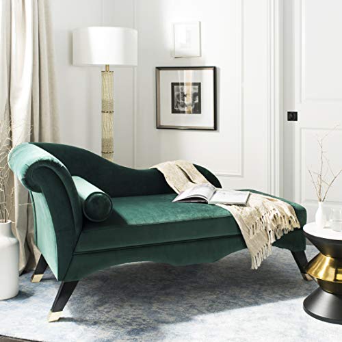 Safavieh Home Caiden Modern Emerald Green Velvet and Espresso Chaise Lounge Chair