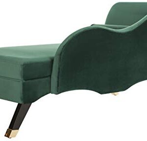 Safavieh Home Caiden Modern Emerald Green Velvet and Espresso Chaise Lounge Chair