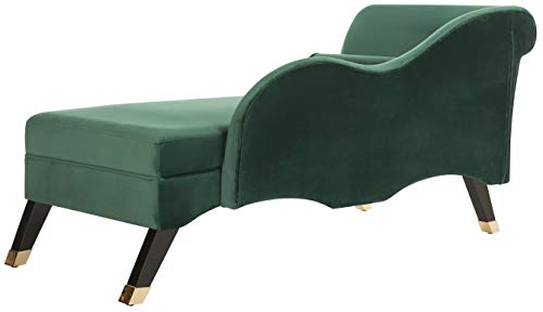 Safavieh Home Caiden Modern Emerald Green Velvet and Espresso Chaise Lounge Chair