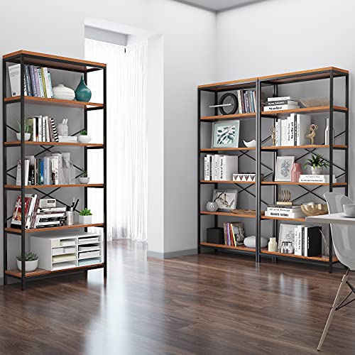 5 Tier Industrial Bookshelf, Vintage Standing Storage Shelf, Display Shelving Units, Tall Bookcase, Industrial Metal Book Shelves for Living Room Bedroom and Home Office