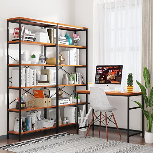 5 Tier Industrial Bookshelf, Vintage Standing Storage Shelf, Display Shelving Units, Tall Bookcase, Industrial Metal Book Shelves for Living Room Bedroom and Home Office