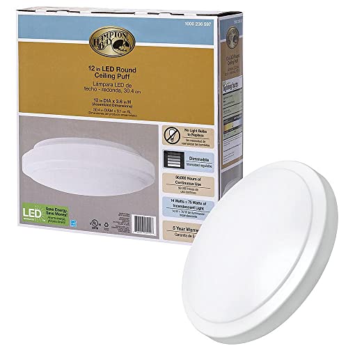 Hampton Bay 12 in. Round LED Flush Mount Light Pantry Laundry Closet Light 1000 Lumens Dimmable 4000K Bright White, 54074391