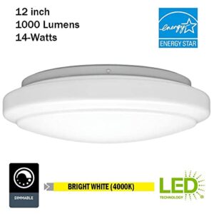 Hampton Bay 12 in. Round LED Flush Mount Light Pantry Laundry Closet Light 1000 Lumens Dimmable 4000K Bright White, 54074391