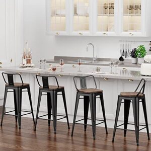 Changjie Furniture Swivel Metal Bar Stools Kitchen Counter Height Stools Industrial Barstools Set of 4 (Swivel 26 inch,Matte Black Wooden)