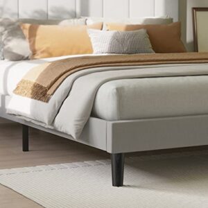 BONSOIR Queen Size Bed Frame Modern Vertical Panel Upholstered Low Profile Platform with Tufted Headboard/No Box Spring Needed/No Bed Skirt Needed/Linen Fabric Upholstery/Light Grey (Queen Size)