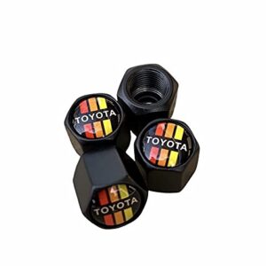 Tactilian Retro Toyota Valve Stem Cap - Red Orange Yellow Yota Aluminum with Rubber Ring Tire Wheel Rim Dust Cover fits Cars, Trucks, Bikes, Motorcycles, Bicycles - (4 Pack) (Retro Toyota)