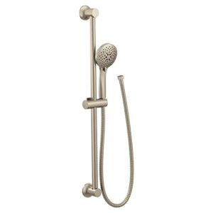 moen eco-performance brushed nickel handheld shower with adjustable 30-inch slide bar and 69-inch hose, 5-function hand shower offers personalized spray options, 3558epbn