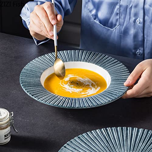 KOWMcp Dinner Plates Creative Straw Hat Shaped Ceramic Plate Noodle Soup Plate Home Dining Room Decorative Tableware Tray Dinner Plate