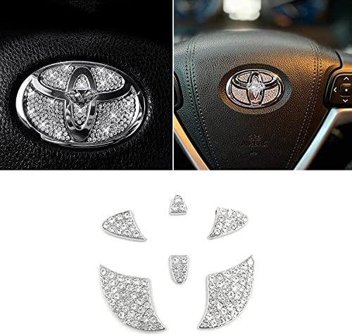 Jaronx Crystal Steering Wheel Bling Emblem Compatible with Toyota Camry Corolla RAV4 Highlander MARKX 2015-2020, Sparkly Emblem Overlay Diamond Decal Emblem Bling Accessories Compatible with Toyota