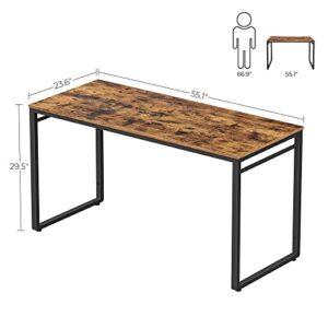 VASAGLE Computer Writing Desk, 55 Inch Office Study Table, Work from Home, with 8 Hooks, Metal Frame, Industrial, 55.1", Rustic Brown