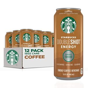 starbucks rtd energy drink, doubleshot energy drink, coffee, guarana, vitamin b, ginseng, 15 oz cans (12 pack)