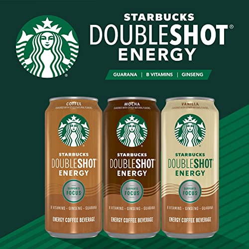 Starbucks RTD Energy Drink, Doubleshot Energy Drink, Coffee, Guarana, Vitamin B, Ginseng, 15 oz Cans (12 Pack)