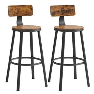 vasagle bar stools set of 2, tall bar stools, bar height stools, 28.7 inch high barstools with back, industrial, metal frame, easy assembly, rustic brown and black ulbc026b01v1