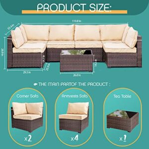 LAFWELL 7 Pieces Outdoor Patio Furniture Sets,Rattan Conversation Sectional Set,Manual Weaving Wicker Patio Sofa with Tea Table