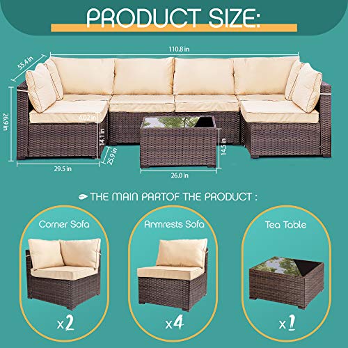 LAFWELL 7 Pieces Outdoor Patio Furniture Sets,Rattan Conversation Sectional Set,Manual Weaving Wicker Patio Sofa with Tea Table