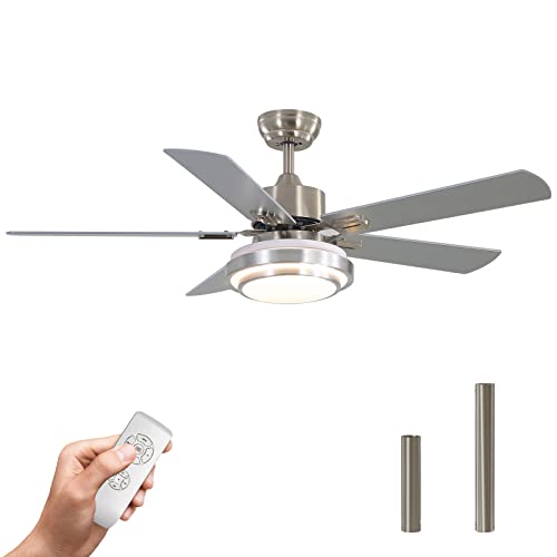 warmiplanet Ceiling Fan with Lights Remote Control, 52 Inch, Brushed Nickel (5-Blades)