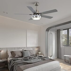 warmiplanet Ceiling Fan with Lights Remote Control, 52 Inch, Brushed Nickel (5-Blades)