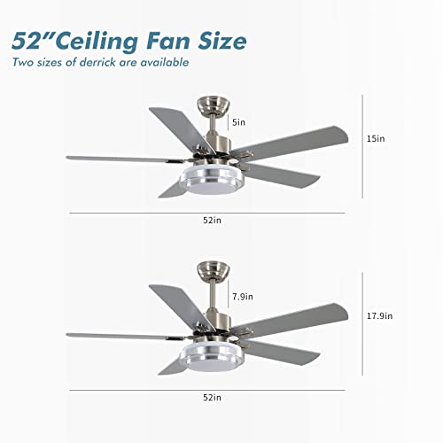 warmiplanet Ceiling Fan with Lights Remote Control, 52 Inch, Brushed Nickel (5-Blades)