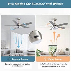 warmiplanet Ceiling Fan with Lights Remote Control, 52 Inch, Brushed Nickel (5-Blades)