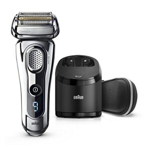 braun electric razor for men, series 9 9296cc electric shaver with precision trimmer, rechargeable, wet & dry foil shaver, clean & charge station & leather travel case