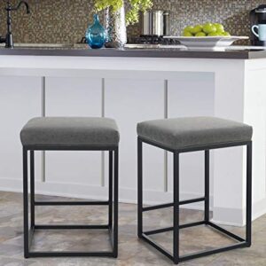 MAISON ARTS Counter Height 24" Bar Stools Set of 2 for Kitchen Counter Backless Modern Barstools Industrial Upholstered Faux Leather Stools Farmhouse Island Chairs,Support 330 LBS,(24 Inch, Grey)