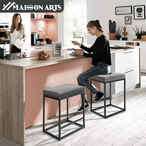 MAISON ARTS Counter Height 24" Bar Stools Set of 2 for Kitchen Counter Backless Modern Barstools Industrial Upholstered Faux Leather Stools Farmhouse Island Chairs,Support 330 LBS,(24 Inch, Grey)