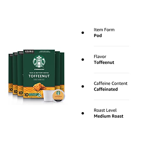 Starbucks Medium Roast K-Cup Coffee Pods — Toffeenut for Keurig Brewers — 10 Count (Pack of 6)