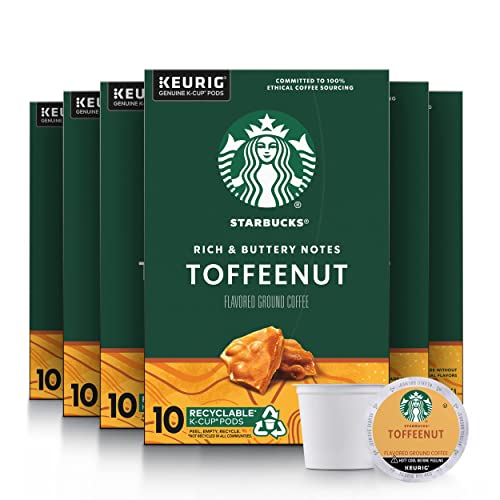 Starbucks Medium Roast K-Cup Coffee Pods — Toffeenut for Keurig Brewers — 10 Count (Pack of 6)