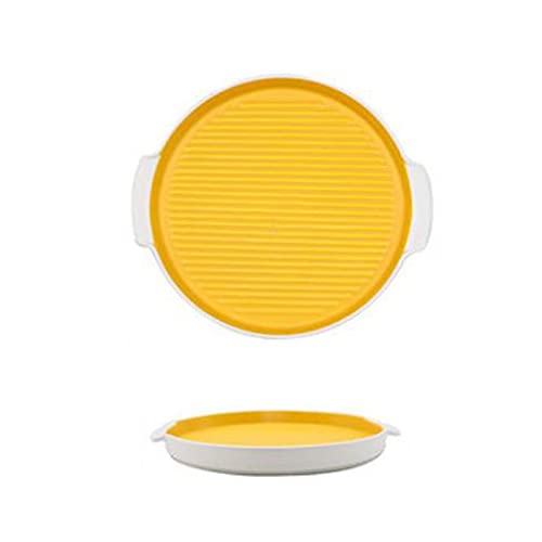 KOWMcp Dinner Plates 1Pcs Ceramic Oven to Table Bakeware Matte Round Baking Dish Grill Dinner Plates, Food Serving Dinner Trays (Color : Yellow, Size : M)